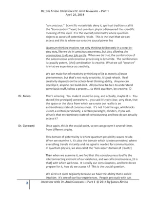 Jim Alvino Interview of Dr Amit Goswami Transcript | PDF