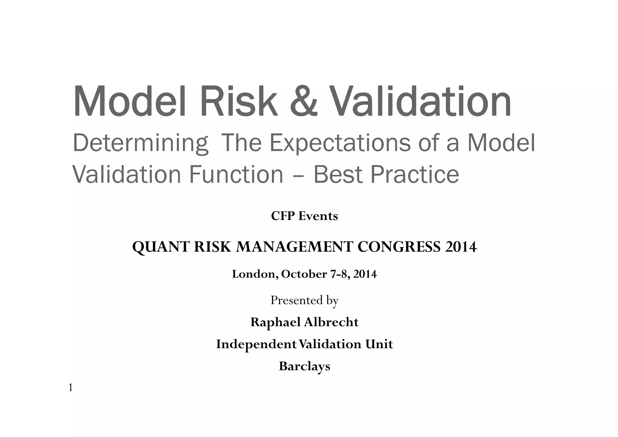 Model+Risk+Validation+Raphael+Albrecht | PDF | Business Accounting ...