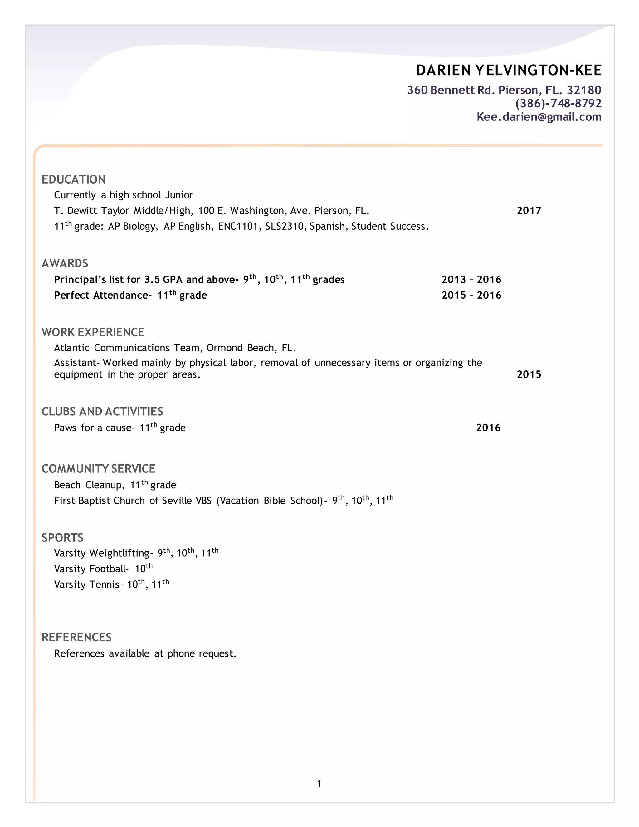AVID SAMPLE RESUME Darien Yelvington-Kee | PDF
