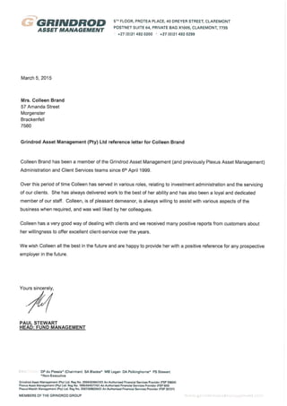 Grindrod reference letter | PDF