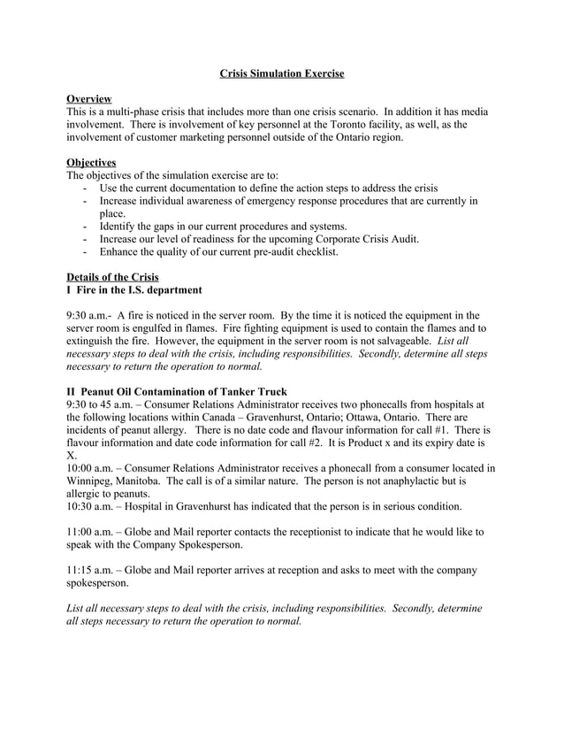 Crisis Simulation Exercise | PDF