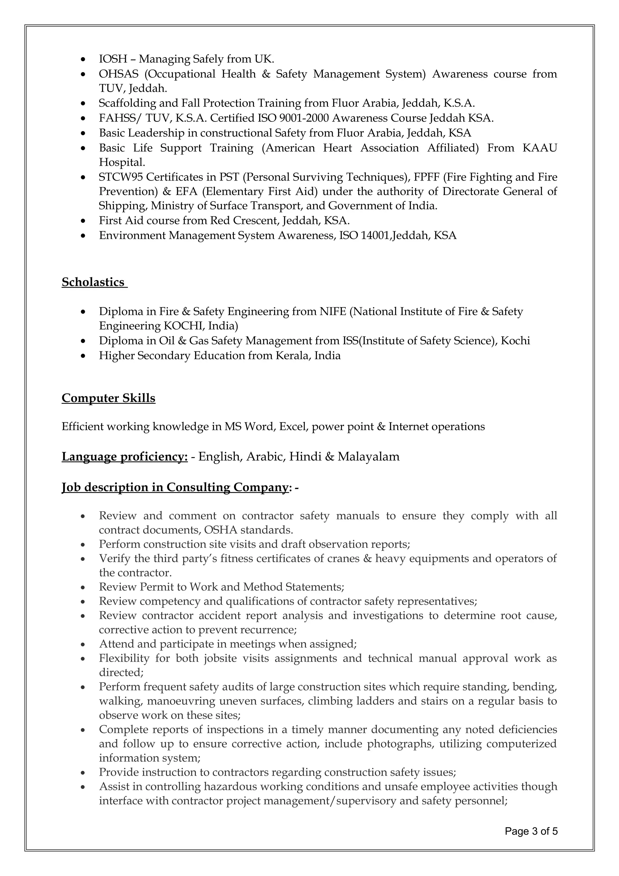 CV, Sajan Samuel Babu. Safety Manager | DOC