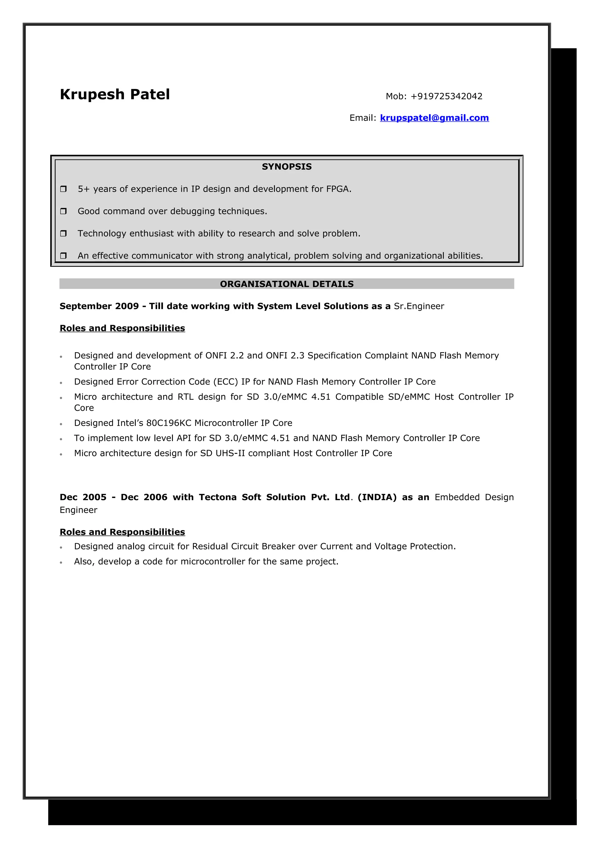 Krupesh_Resume | DOC | Operating Systems | Computer Software and Applications