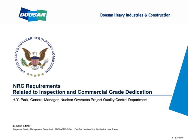 2.3 SITTNER NRC REQUIREMENTS RELATED TO INSPECTION OF COMMERCIAL GRADE ...