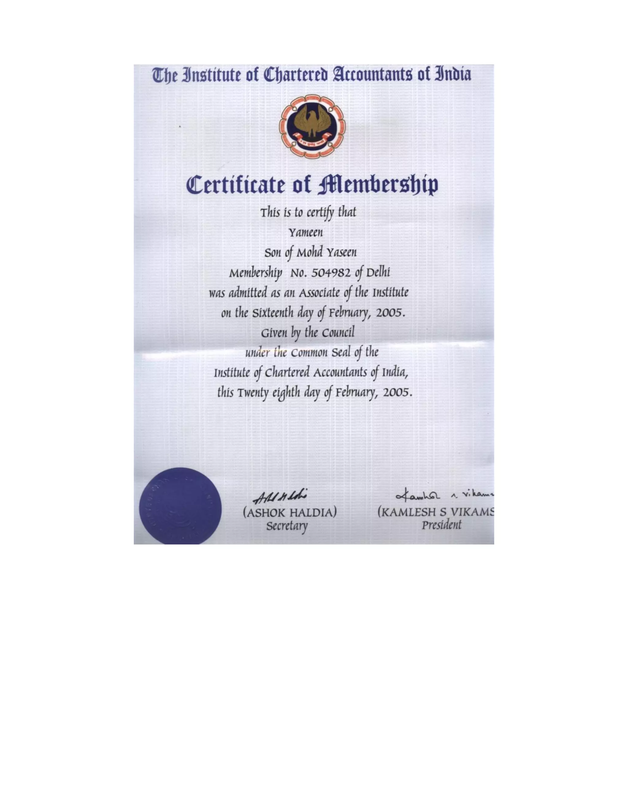 ICAI Membership Certificate | PDF