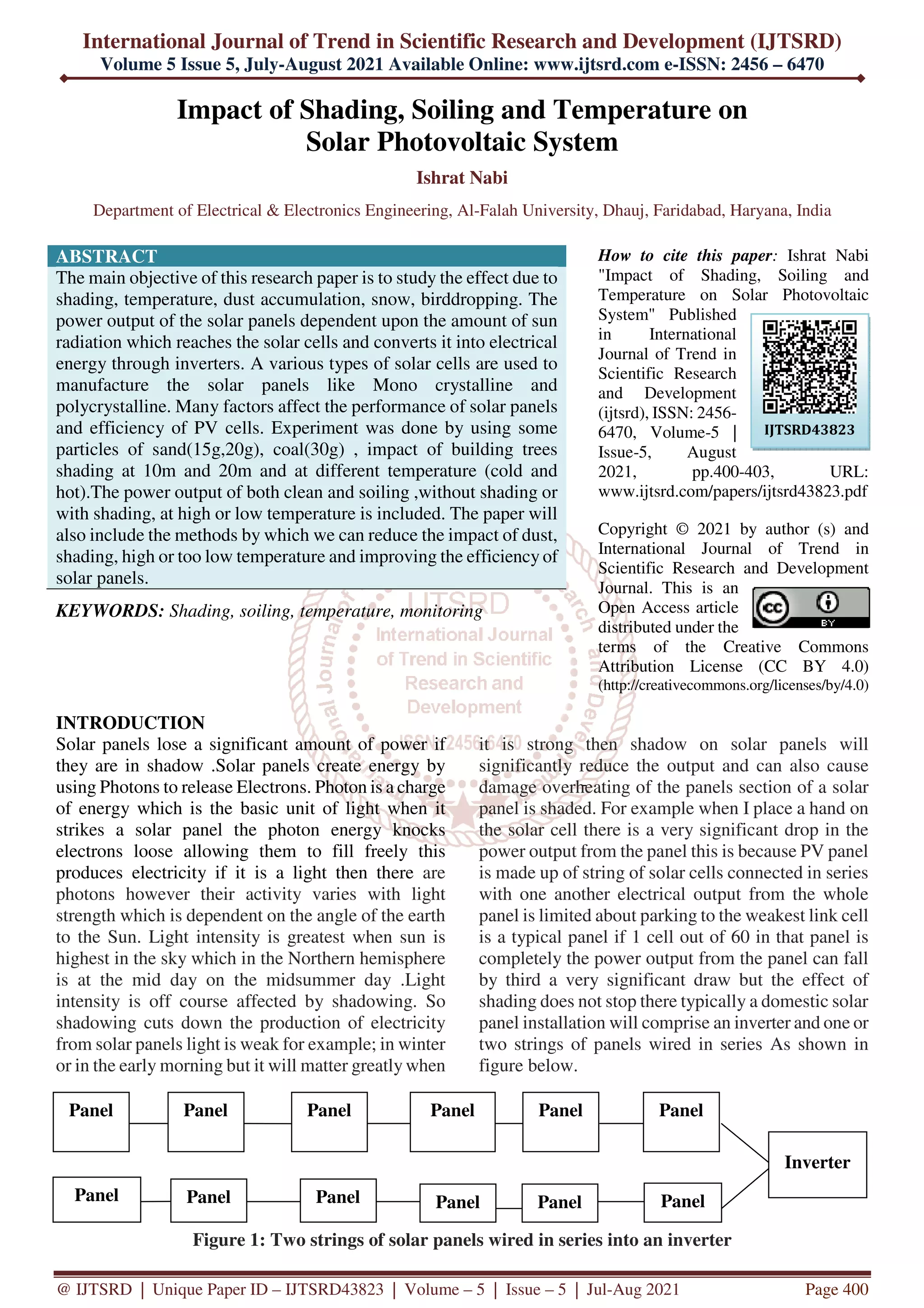 Impact of Shading, Soiling and Temperature on Solar Photovoltaic System | PDF