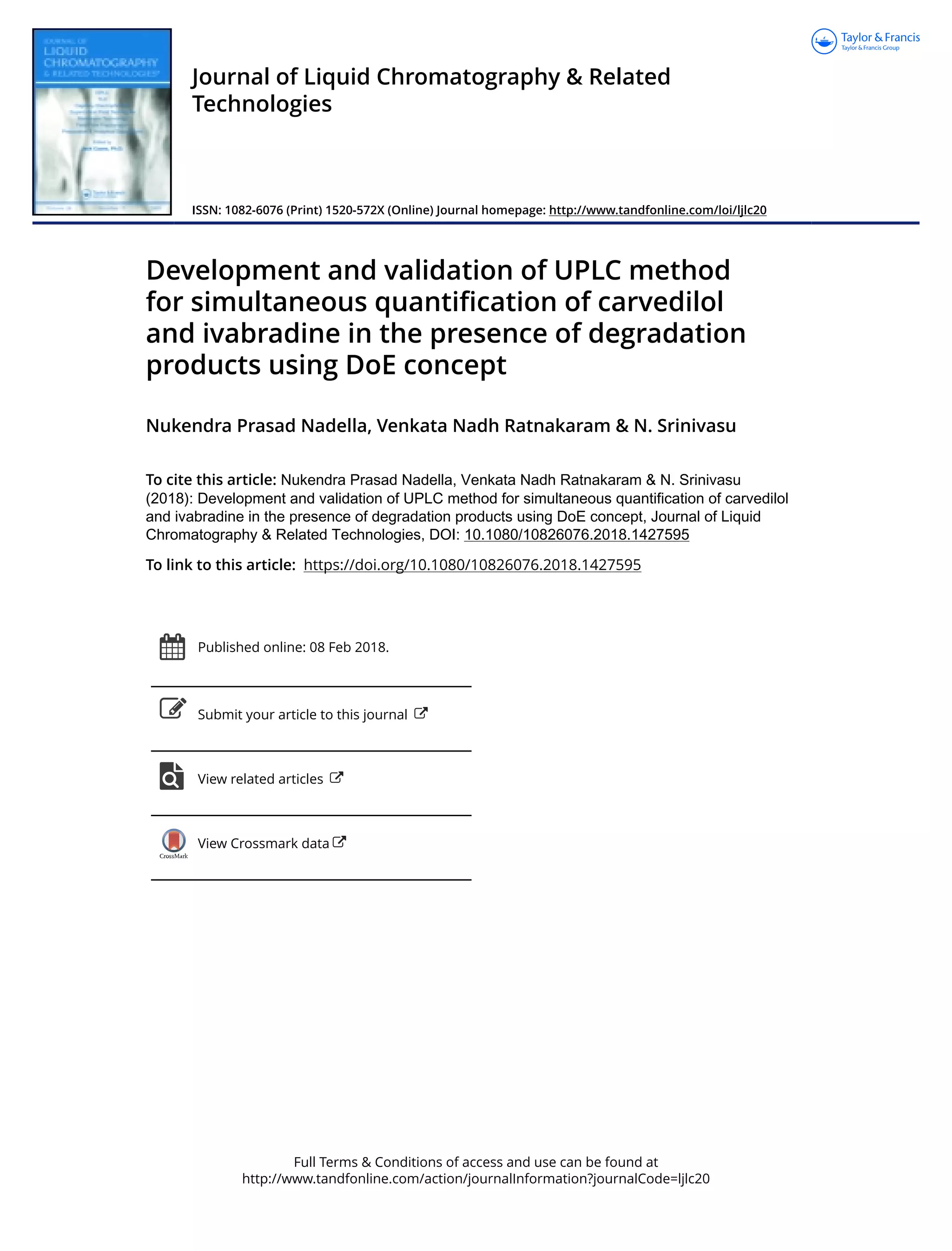 Development and validation of UPLC method for simultaneous quantification of carvedilol and ...