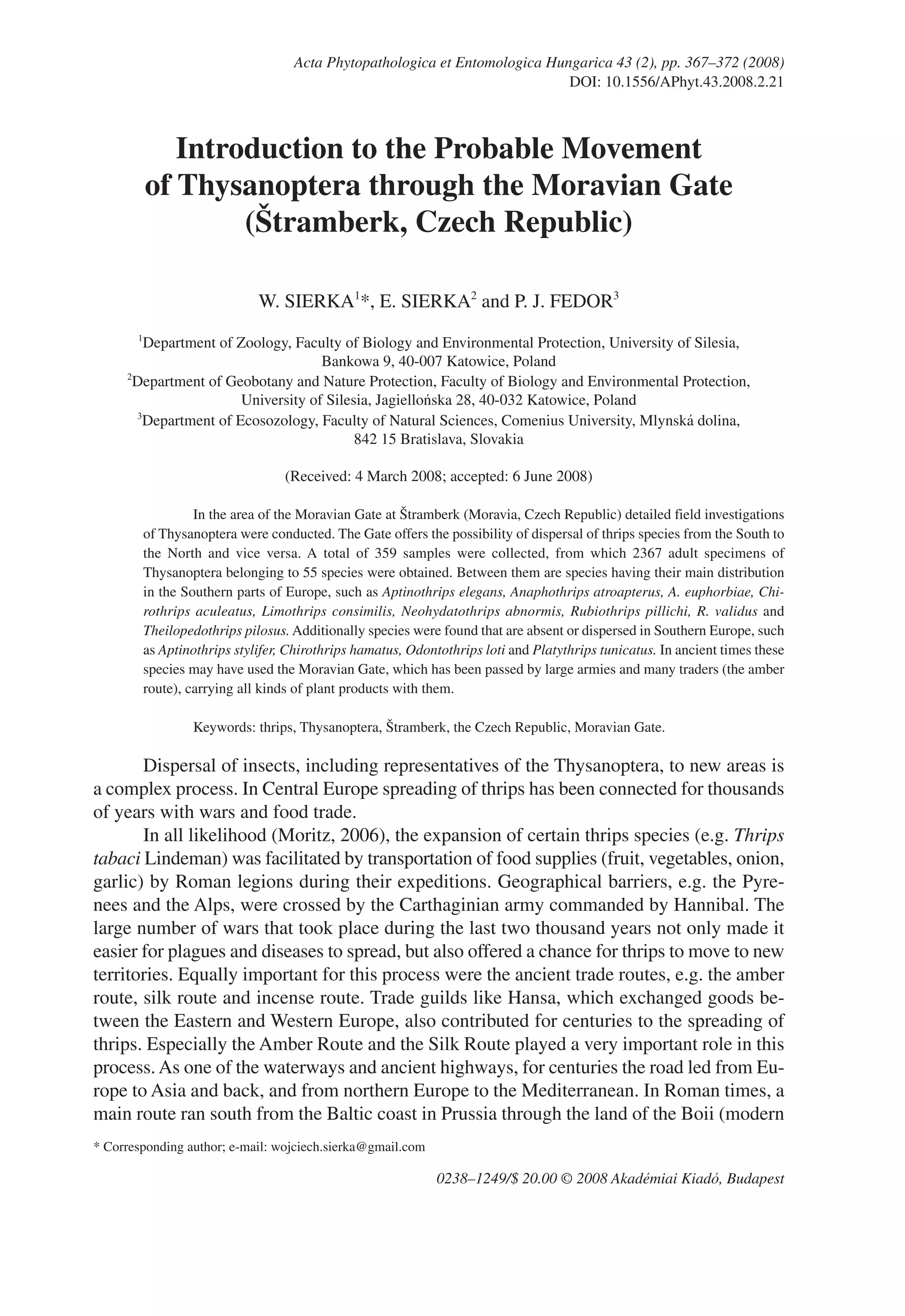 Introduction to the Probable Movement of Thysanoptera through the ...