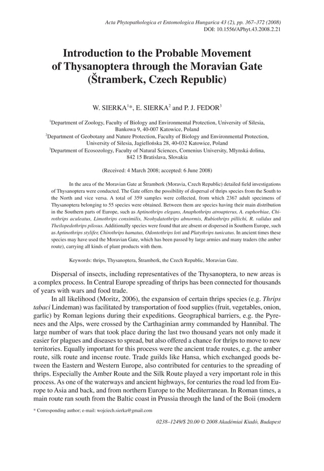 Introduction to the Probable Movement of Thysanoptera through the ...