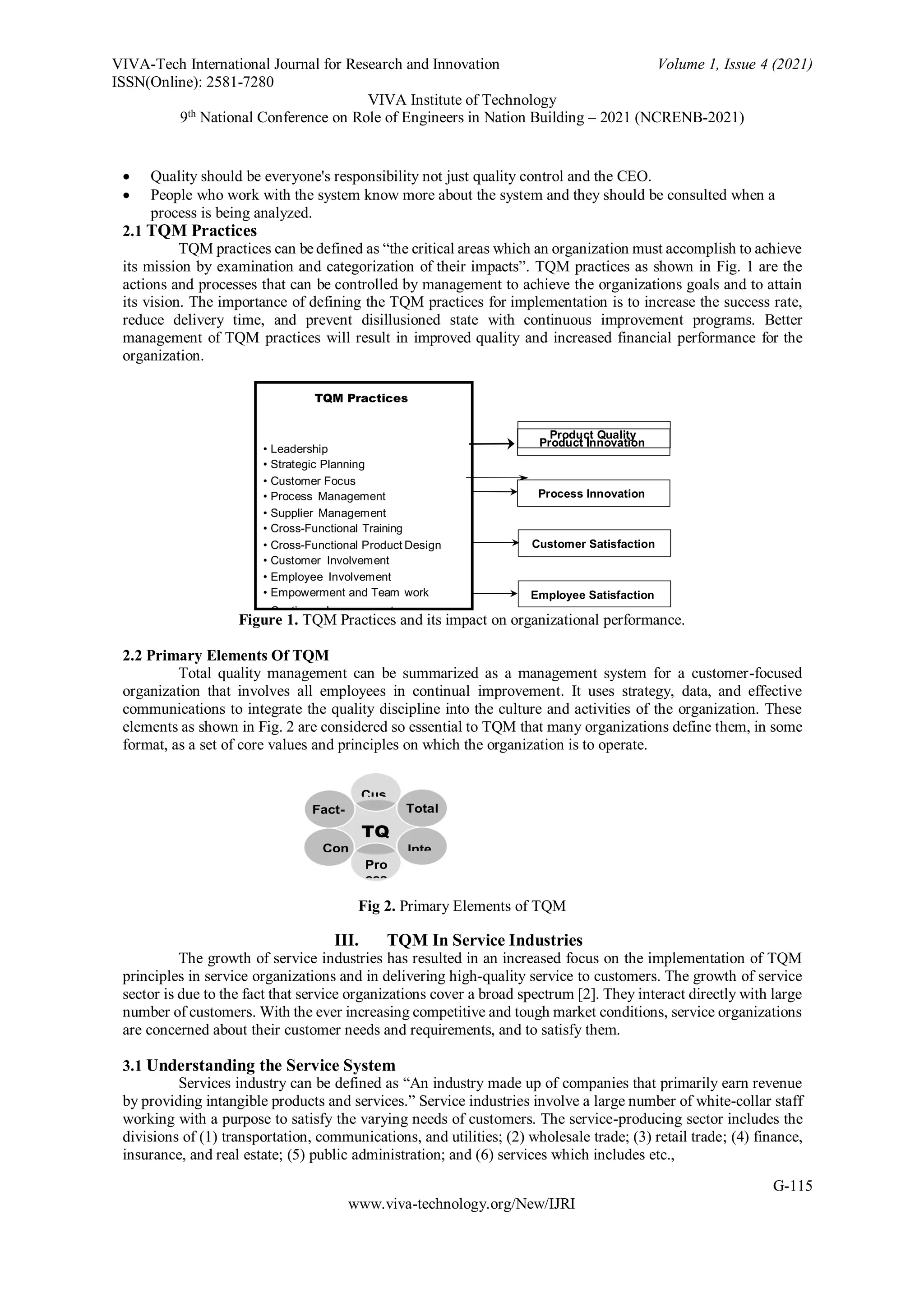 A Study on TQM Development, Performance and Sustenance in Service ...