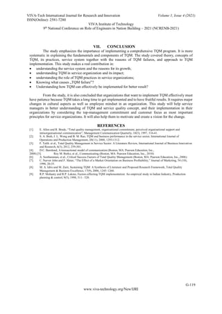 A Study on TQM Development, Performance and Sustenance in Service Industries through Effective ...