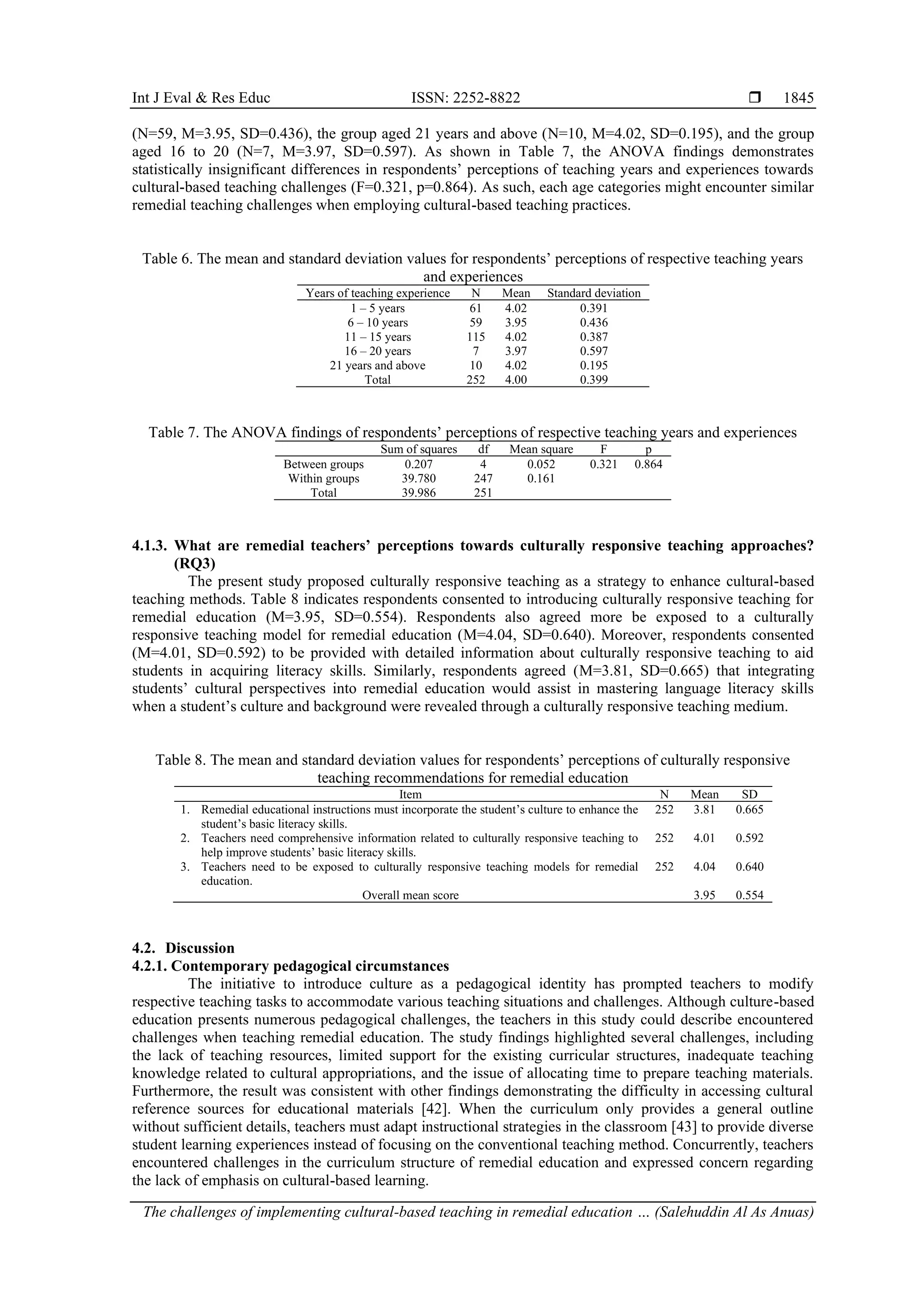The challenges of implementing cultural-based teaching in remedial education: analyses and ...