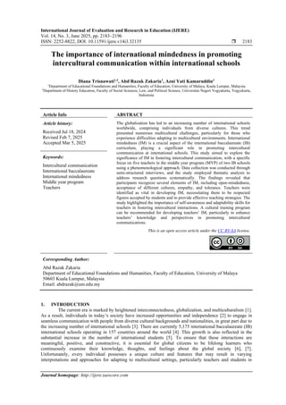 The importance of international mindedness in promoting intercultural ...