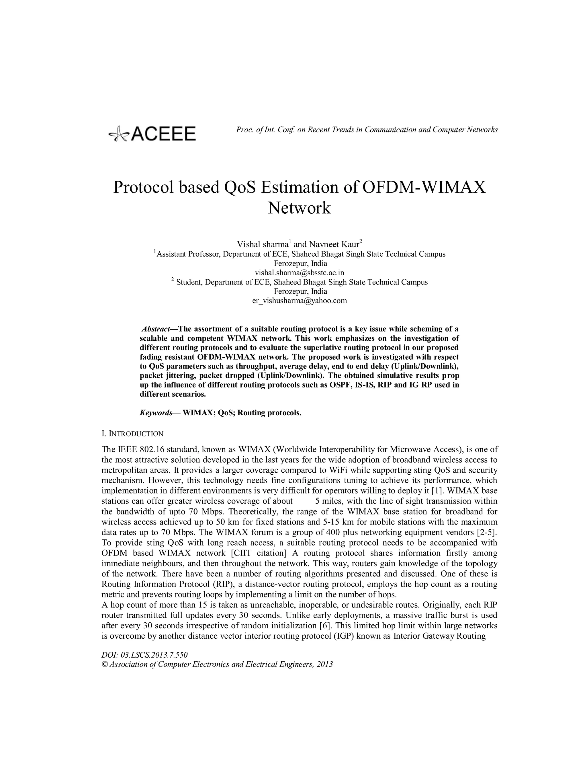 Protocol based QoS Estimation of OFDM-WIMAX Network | PDF | Computer Networking | Computing