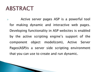 ACTIVE SERVER PAGES BY SAIKIRAN PANJALA | PPT