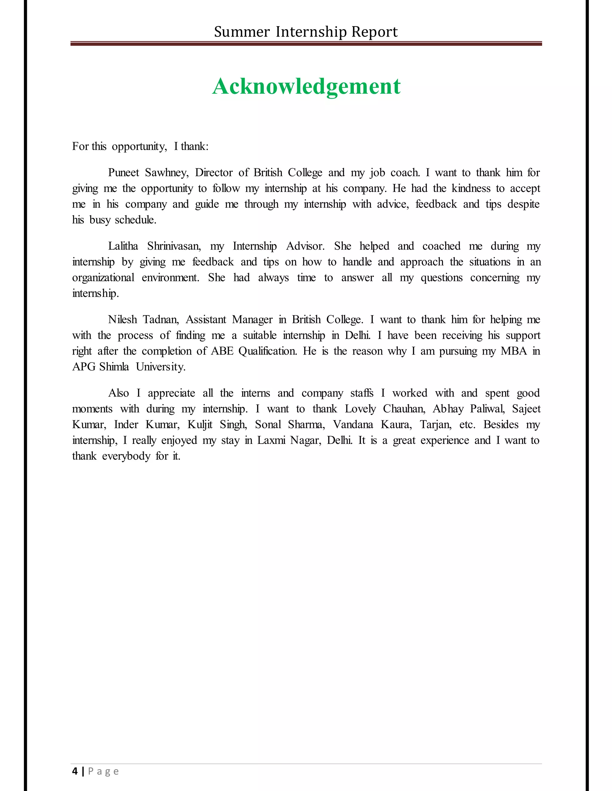 Summer Internship Report | DOCX