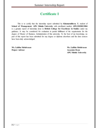 Summer Internship Report | DOCX