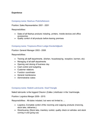 ETTIENNE WEBBSTOCK CV | DOCX | Logistics | Business