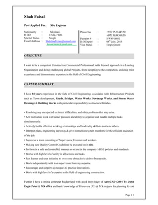 Shah faisal CV Site engr | PDF