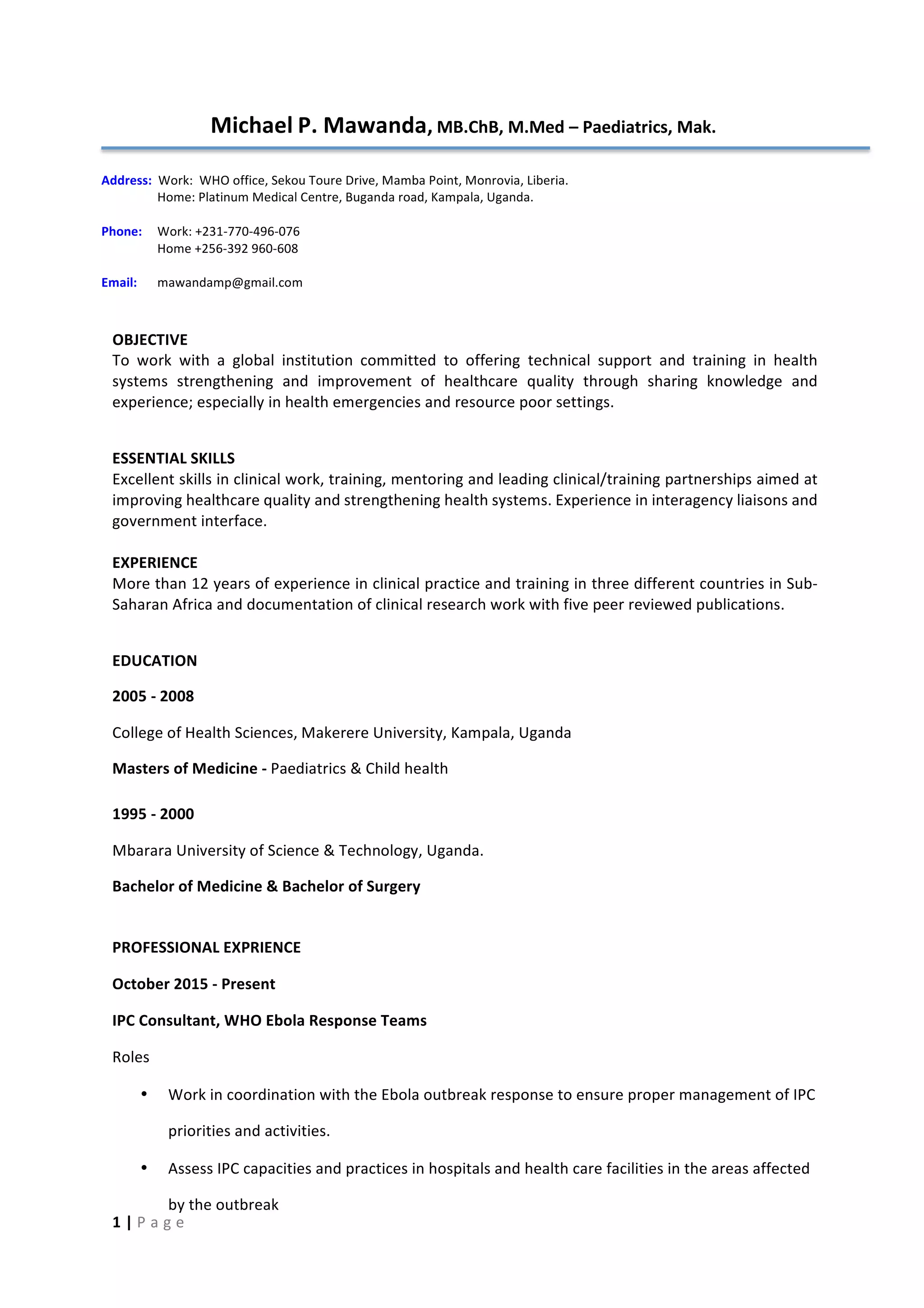 RESUME. Michael P Mawanda | PDF