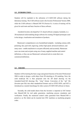 LabReport-Autodesk Inventor 2008-MasterCam X4 | PDF