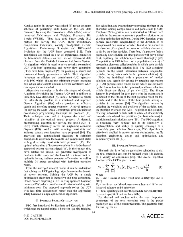 An Improved Particle Swarm Optimization For Proficient Solving Of Unit