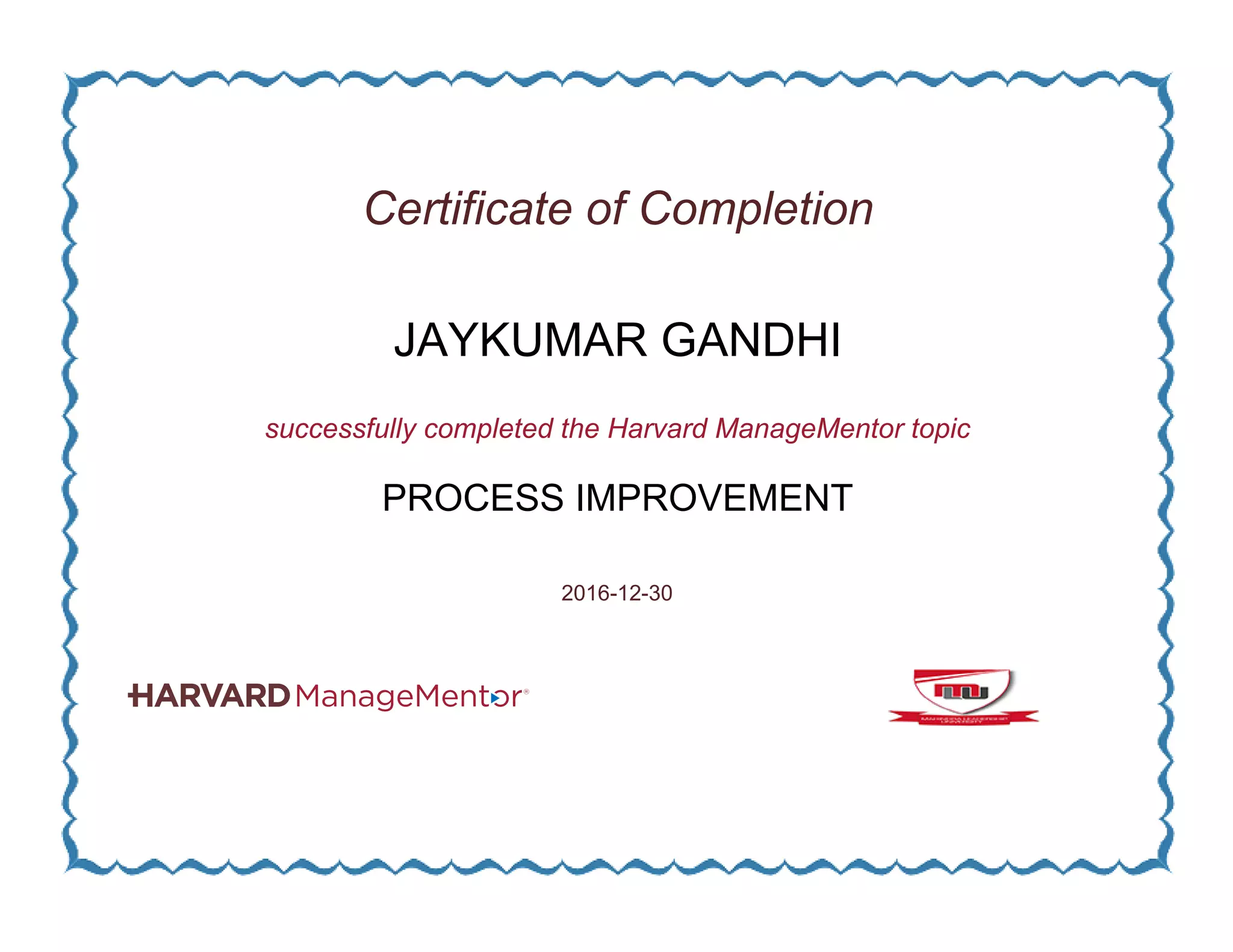 certificate of Completion of Process Improvement | PPT