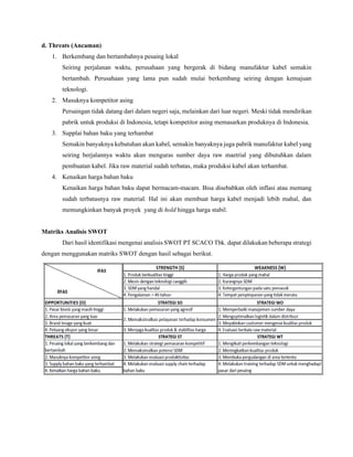 STRATEGIC MANAGEMENT : ANALISIS SWOT PT SUCACO Tbk. Harits Mufqi Arief ...