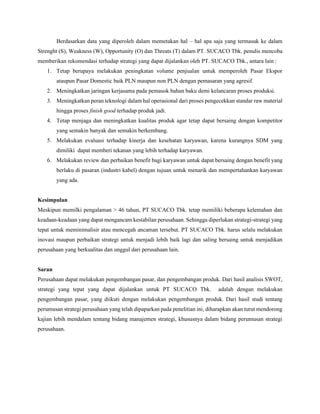 STRATEGIC MANAGEMENT : ANALISIS SWOT PT SUCACO Tbk. Harits Mufqi Arief ...