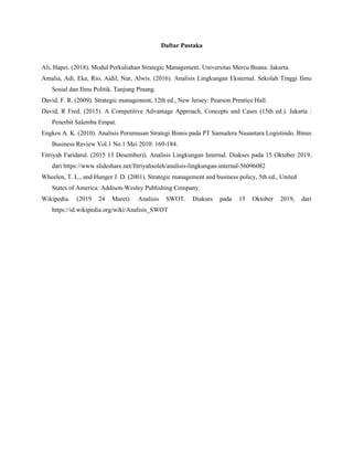 STRATEGIC MANAGEMENT : ANALISIS SWOT PT SUCACO Tbk. Harits Mufqi Arief ...