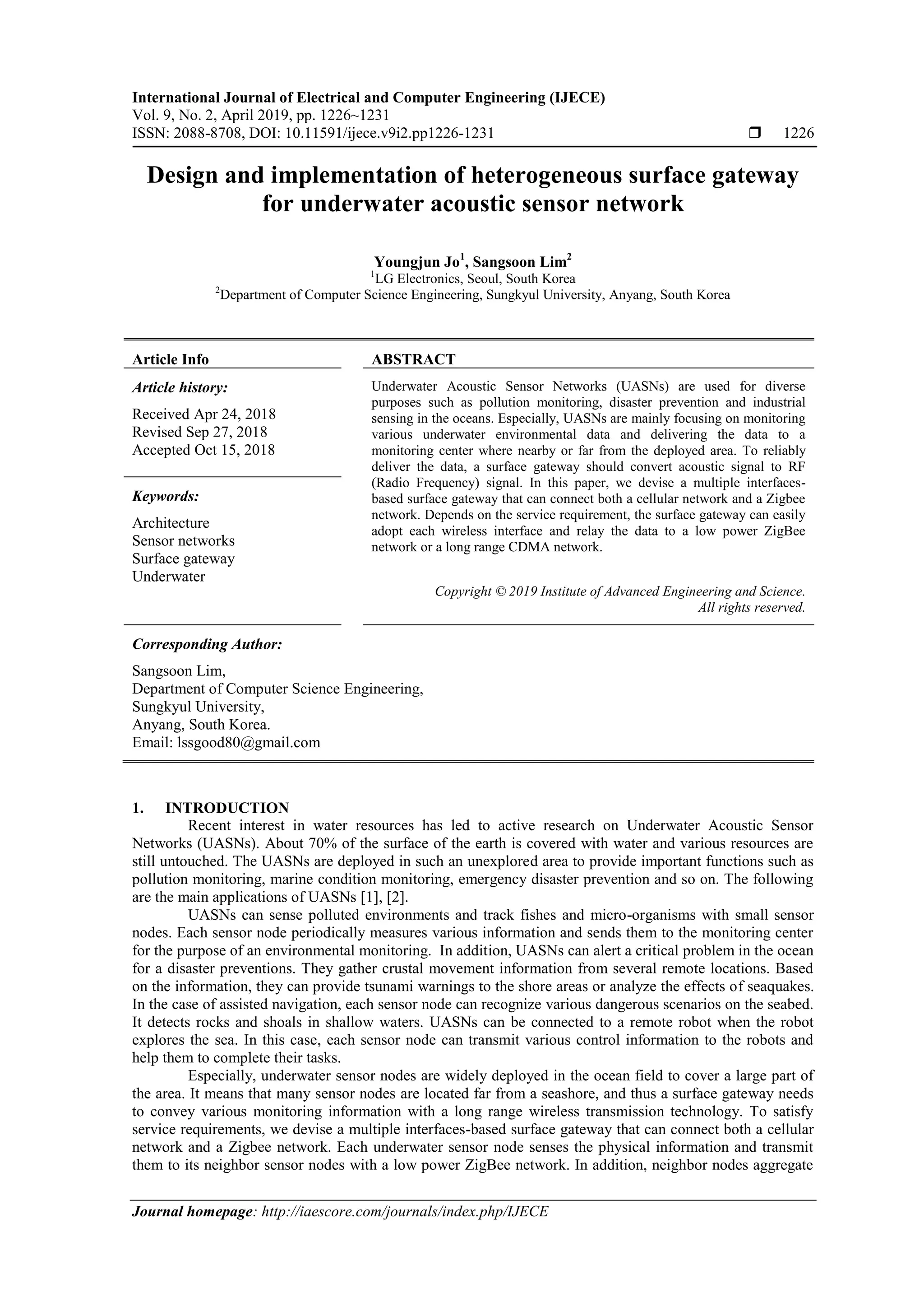 Design and implementation of heterogeneous surface gateway for underwater acoustic sensor ...