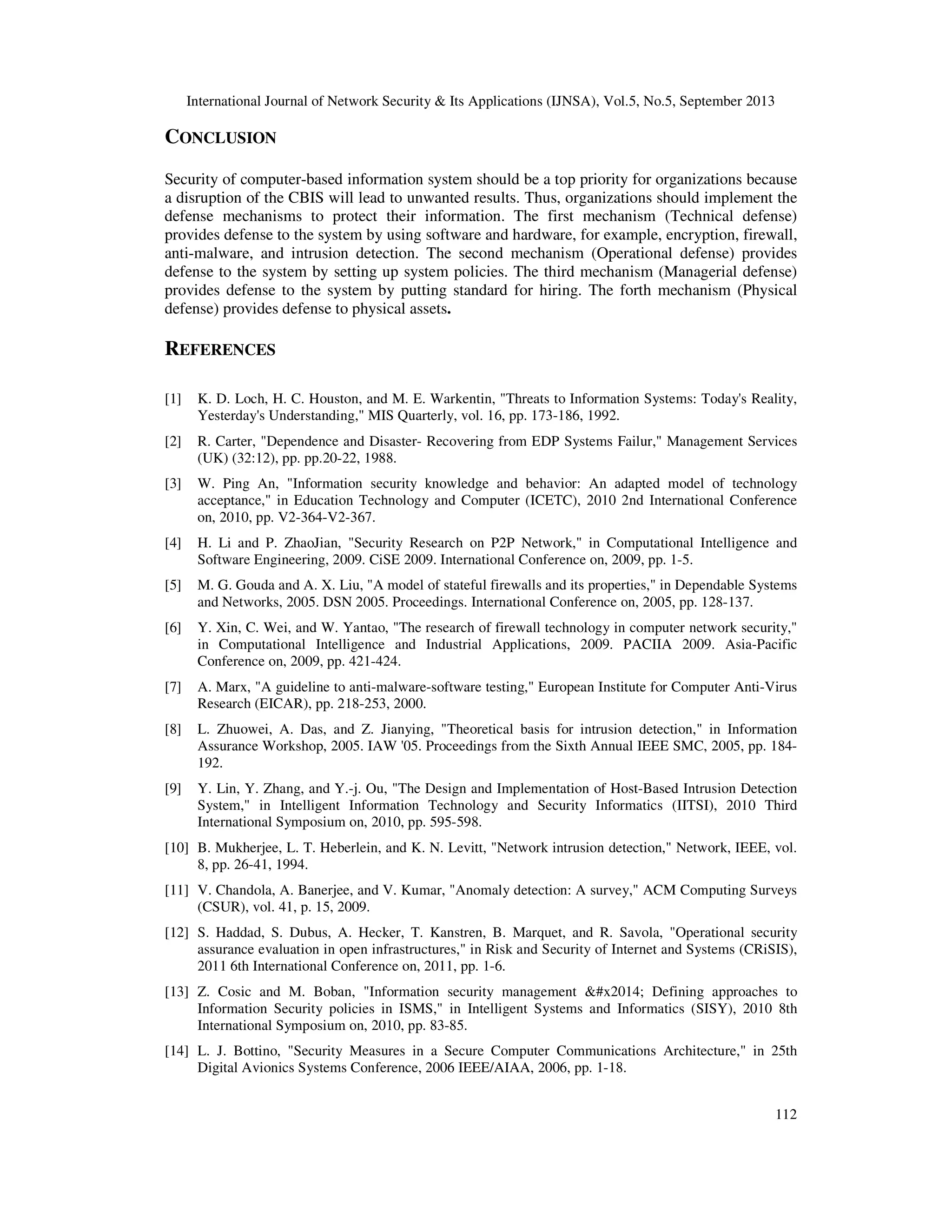 DEFENSE MECHANISMS FOR COMPUTER-BASED INFORMATION SYSTEMS | PDF