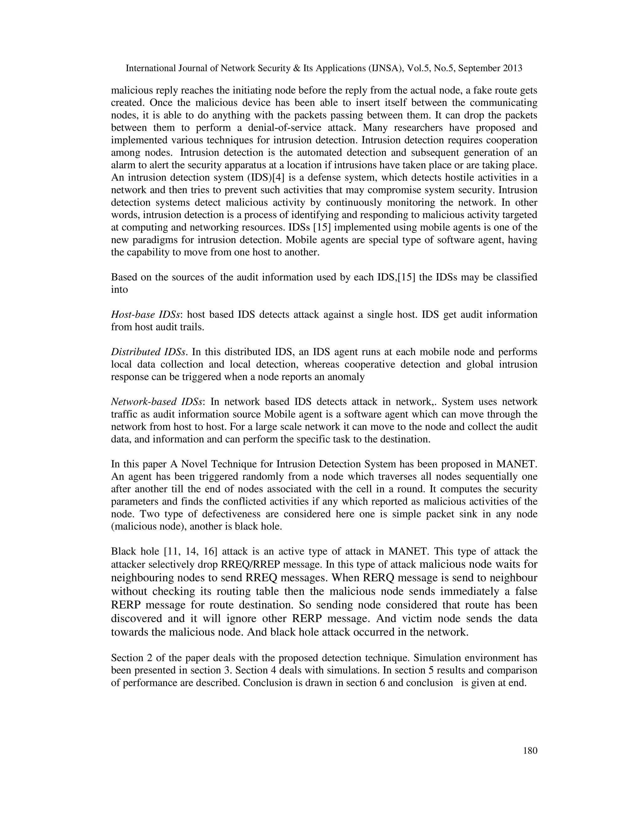 A NOVEL TECHNIQUE TO DETECT INTRUSION IN MANET | PDF