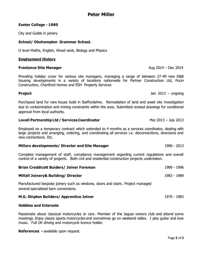Peter Miller CV 2015