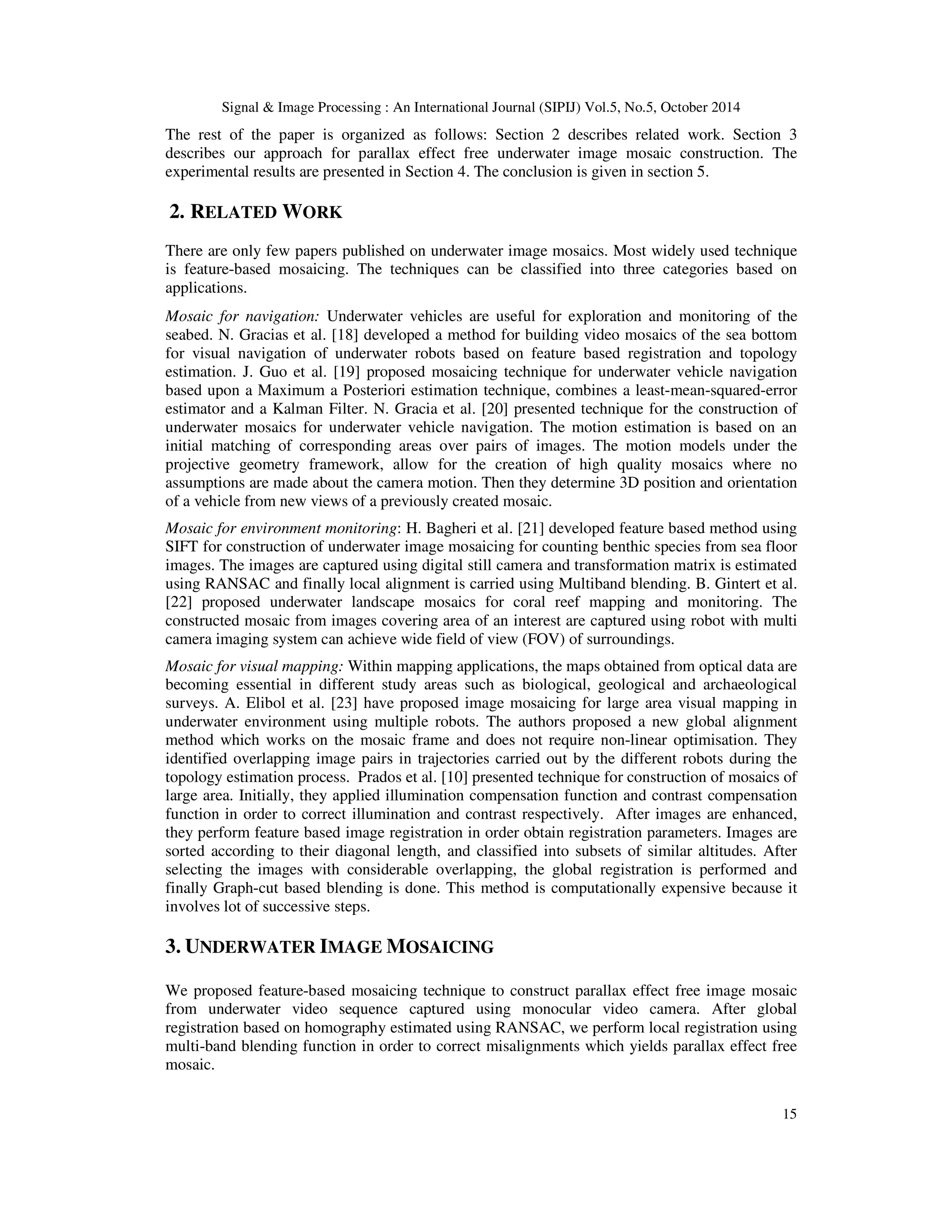 Parallax Effect Free Mosaicing of Underwater Video Sequence Based on Texture Features | PDF