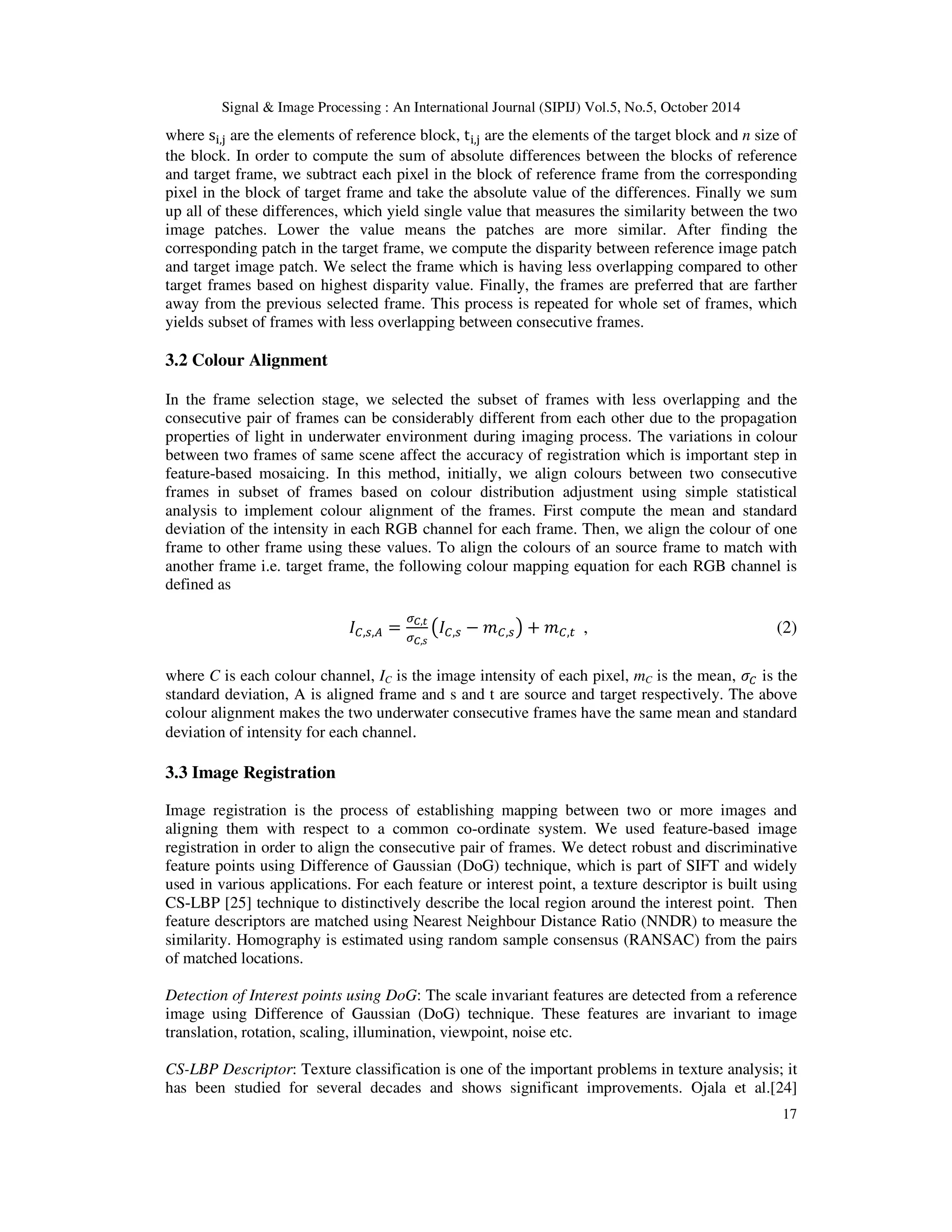 Parallax Effect Free Mosaicing of Underwater Video Sequence Based on Texture Features | PDF