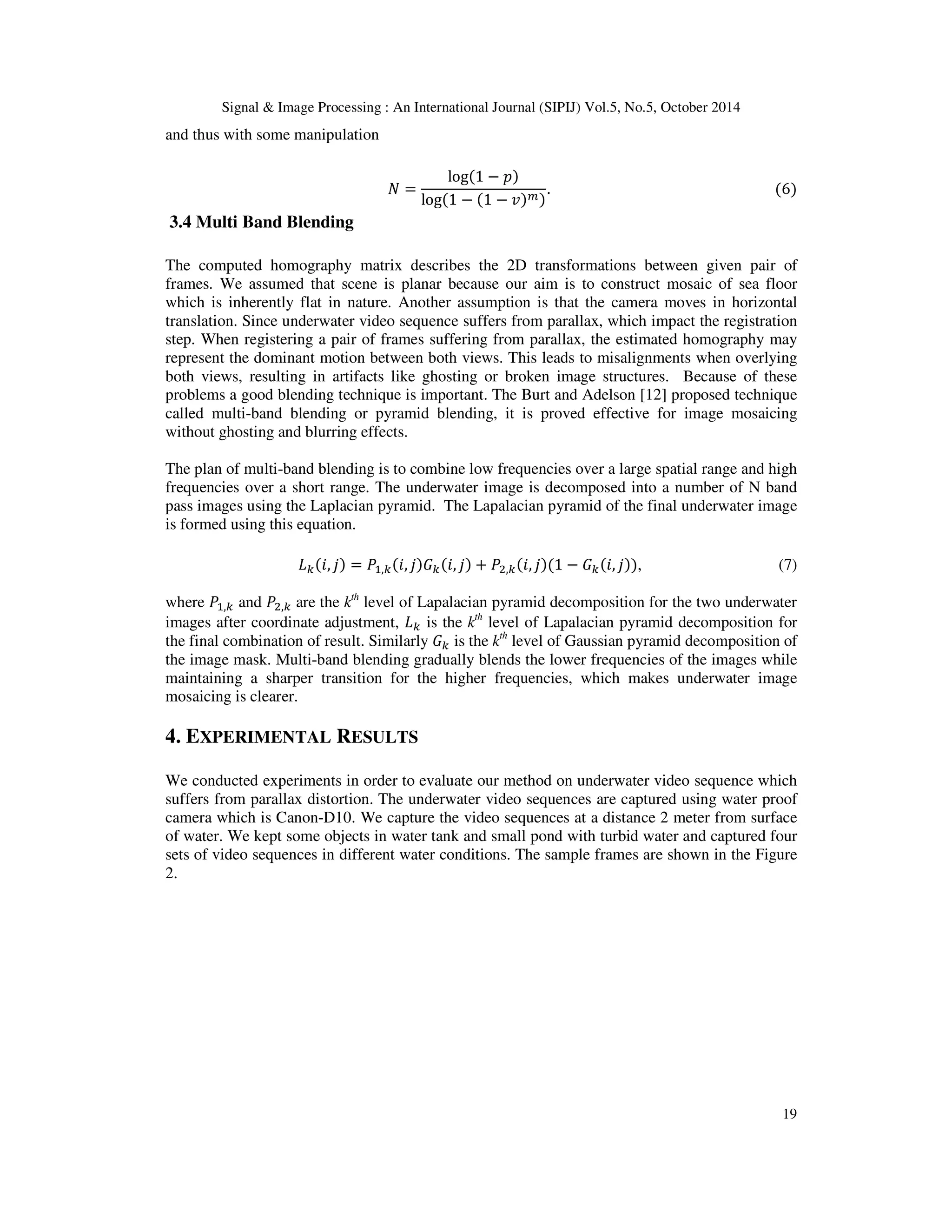 Parallax Effect Free Mosaicing of Underwater Video Sequence Based on ...