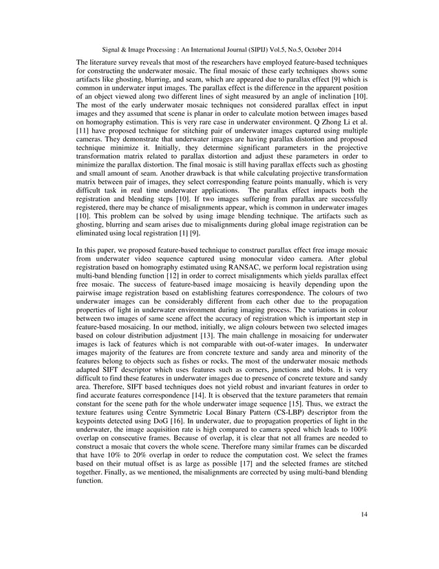 Parallax Effect Free Mosaicing of Underwater Video Sequence Based on Texture Features | PDF