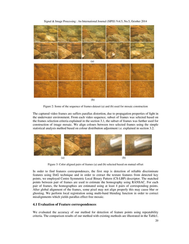 Parallax Effect Free Mosaicing of Underwater Video Sequence Based on Texture Features | PDF