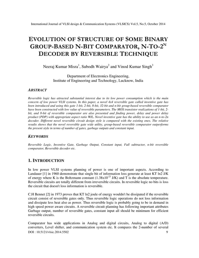 Evolution of Structure of Some Binary Group-Based N-Bit Compartor, N-To-2N Decoder by Reversible ...