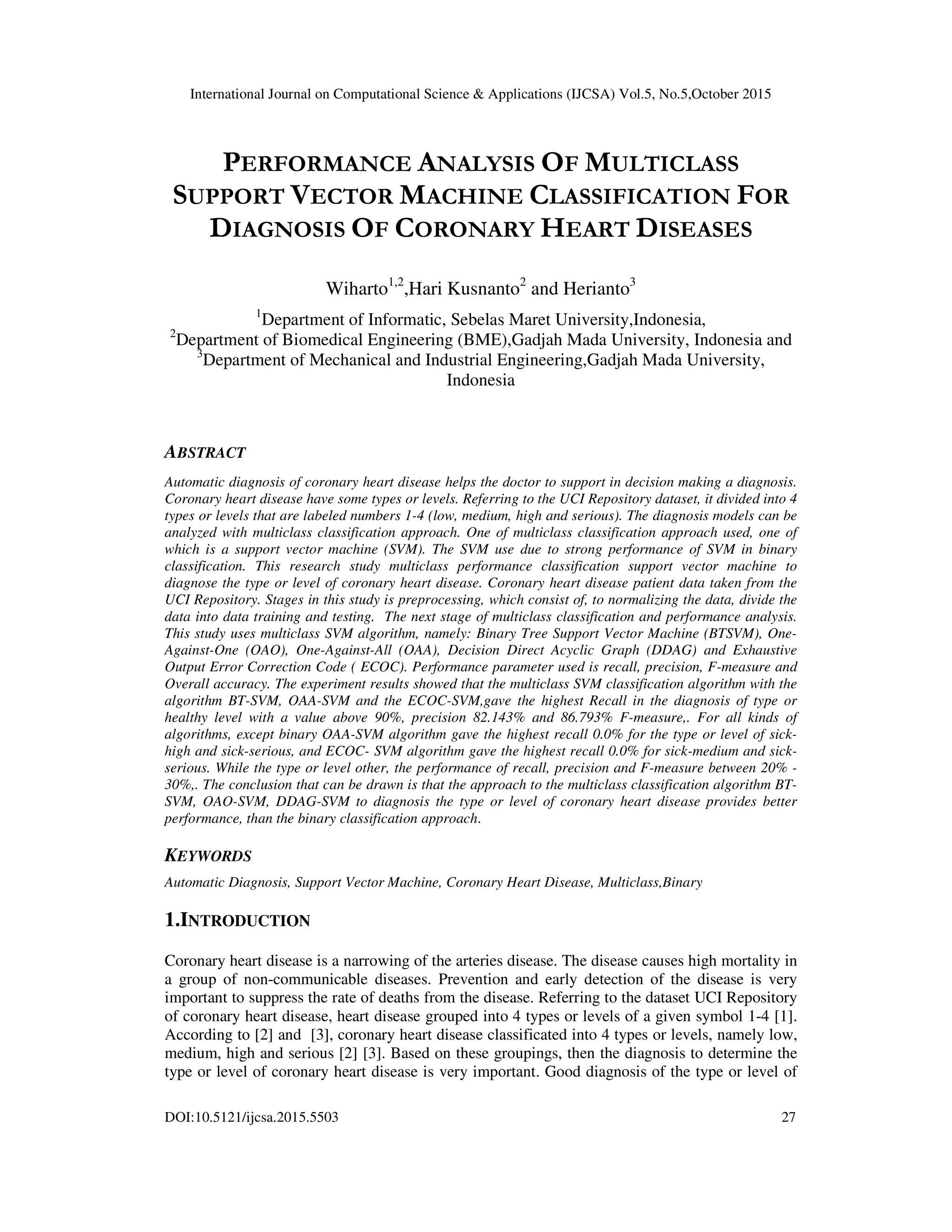 Performance Analysis Of Multiclass Support Vector Machine