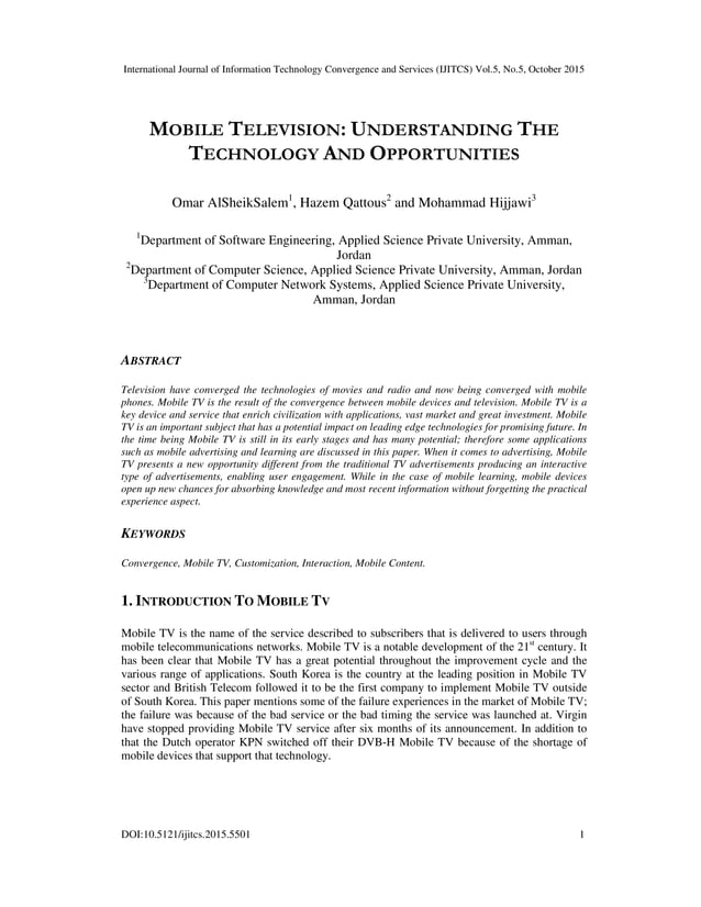 MOBILE TELEVISION: UNDERSTANDING THE TECHNOLOGY AND ...