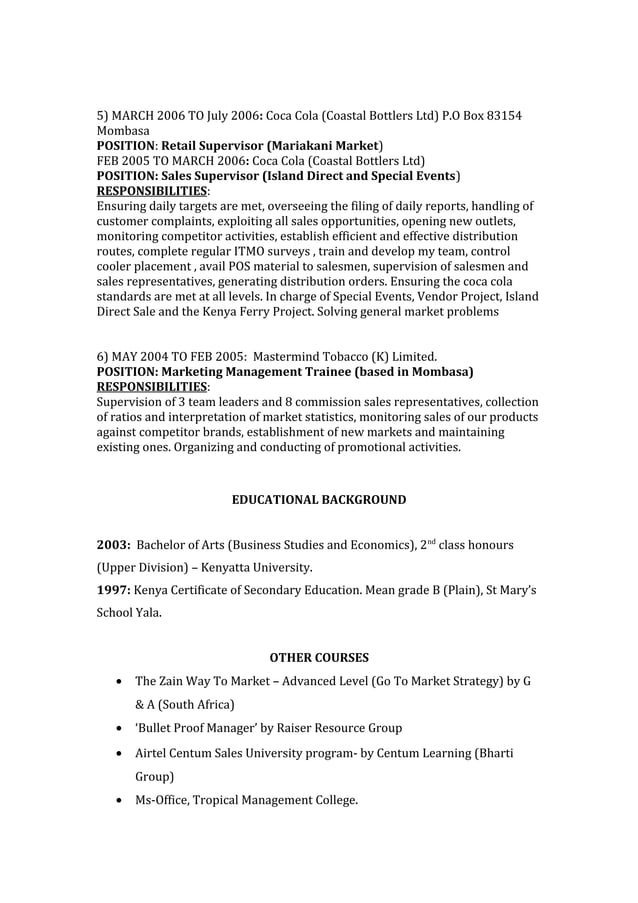 Emmanuel Okoth Ojwang Resume | DOC | Business Administration | Business