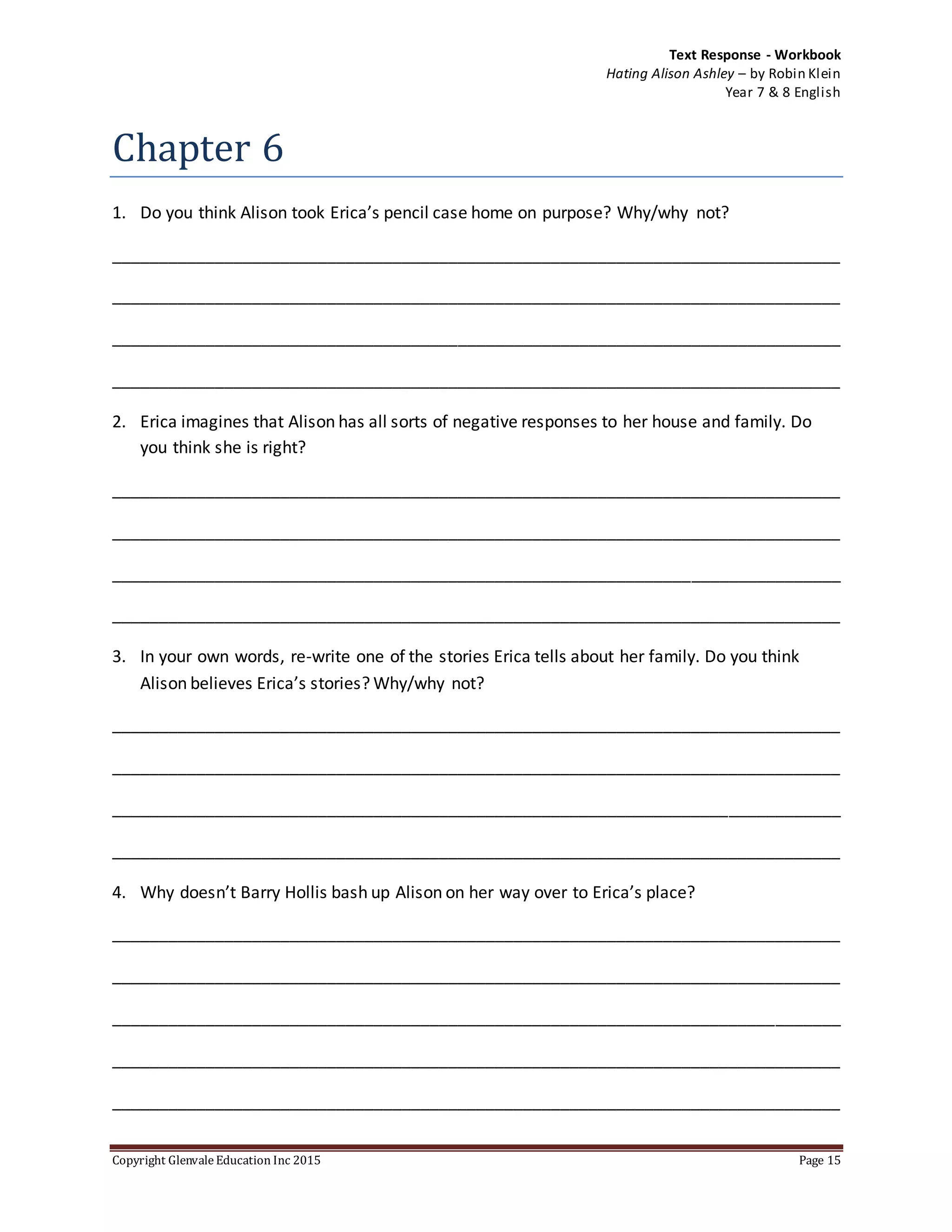 A Study Guide to Hating Alison Ashley | DOCX