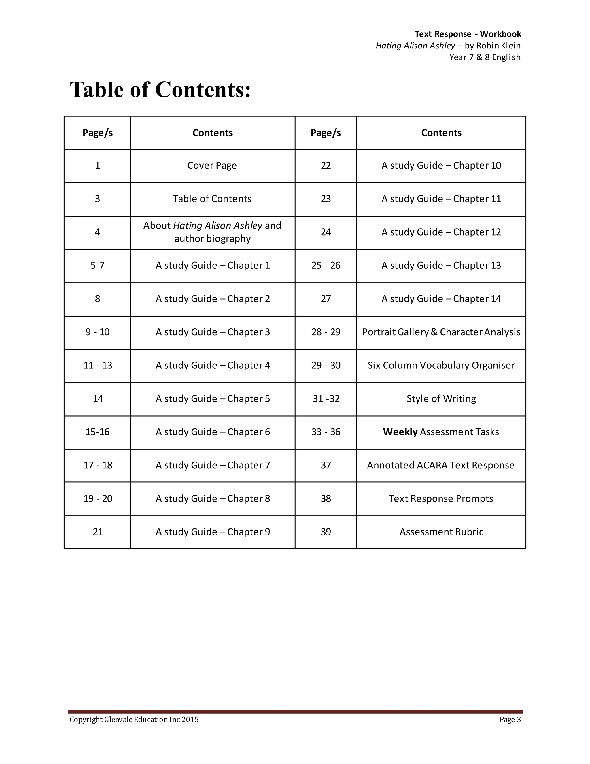 A Study Guide to Hating Alison Ashley | DOCX