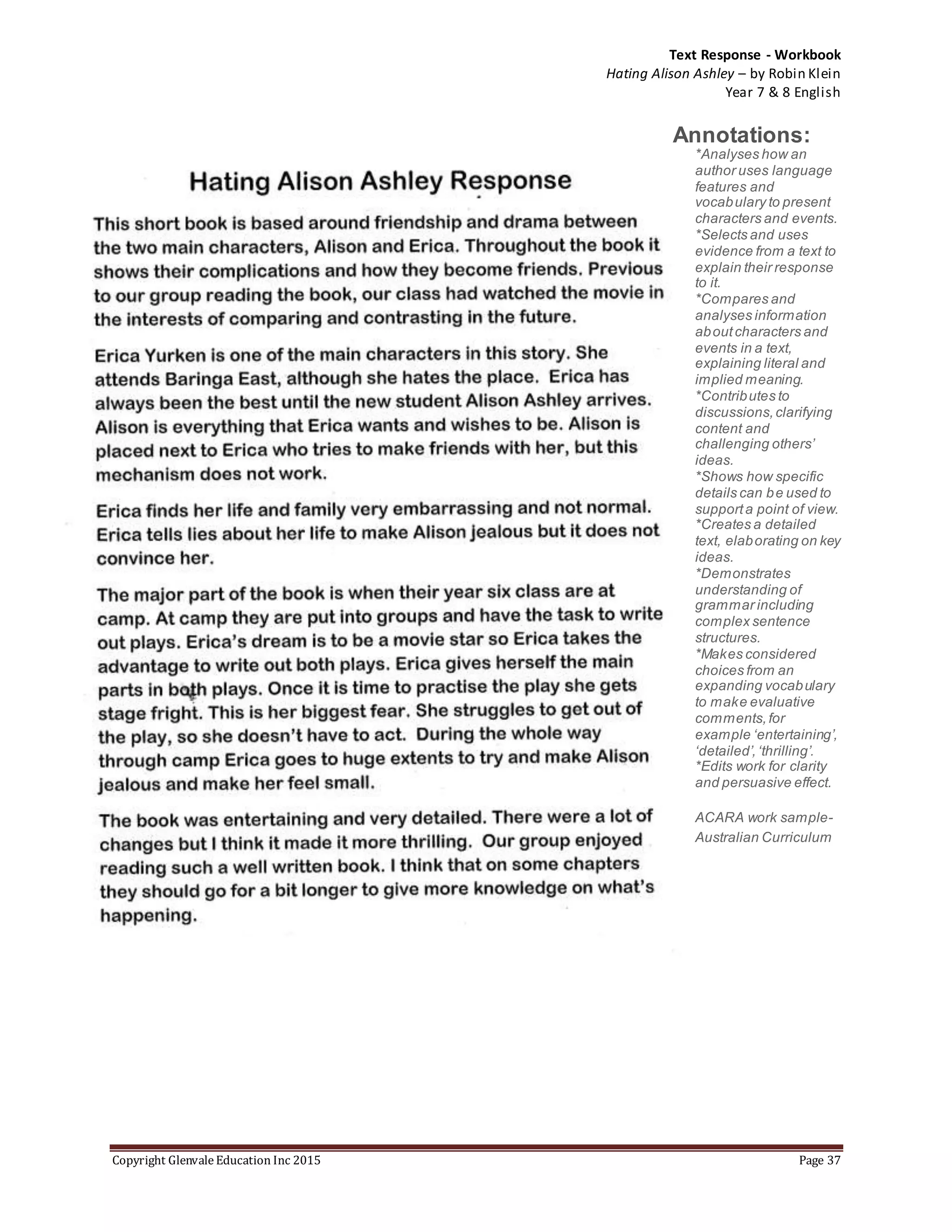 A Study Guide to Hating Alison Ashley | DOCX