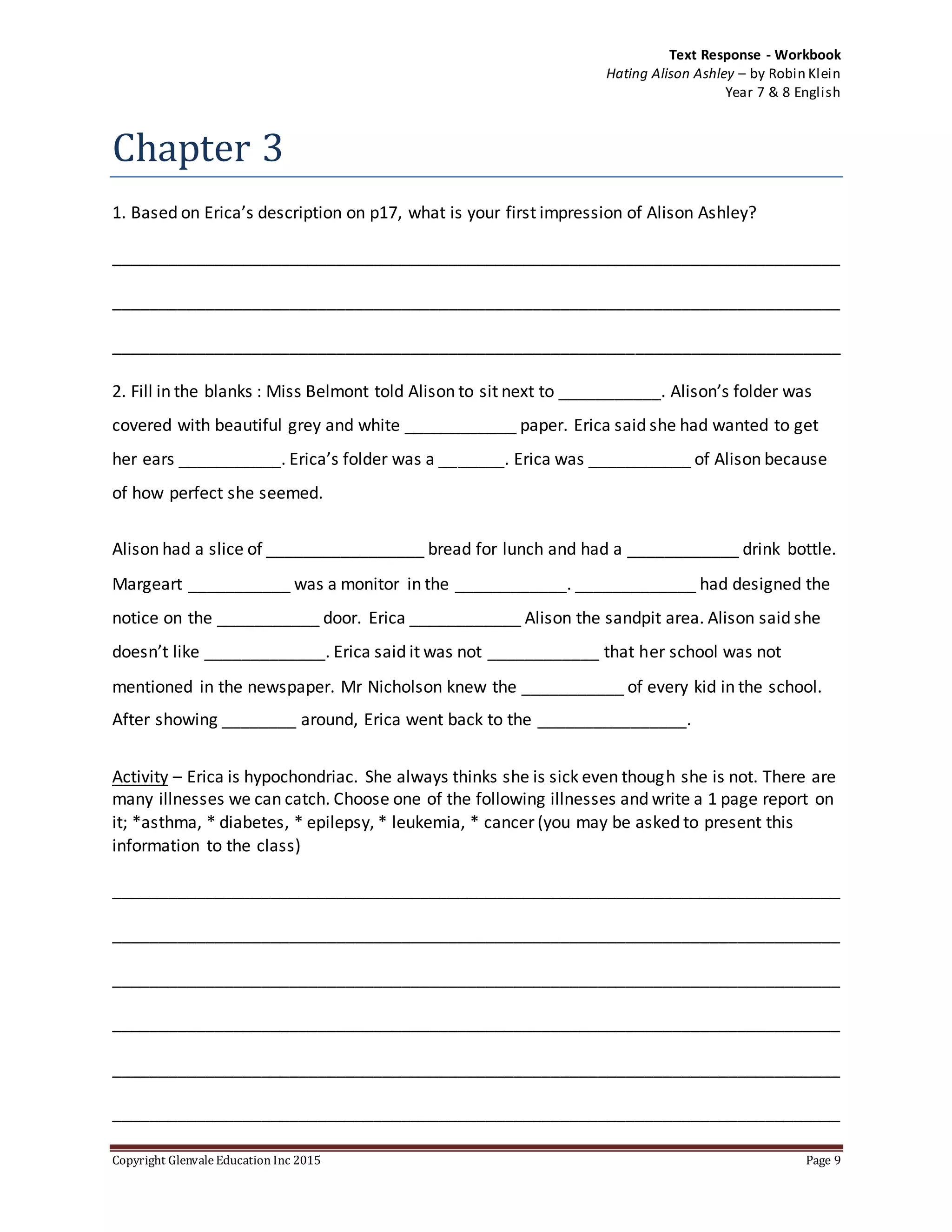 A Study Guide to Hating Alison Ashley | DOCX