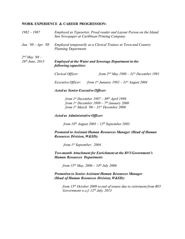 WORK EXPERIENCE & CAREER PROGRESSION | PDF