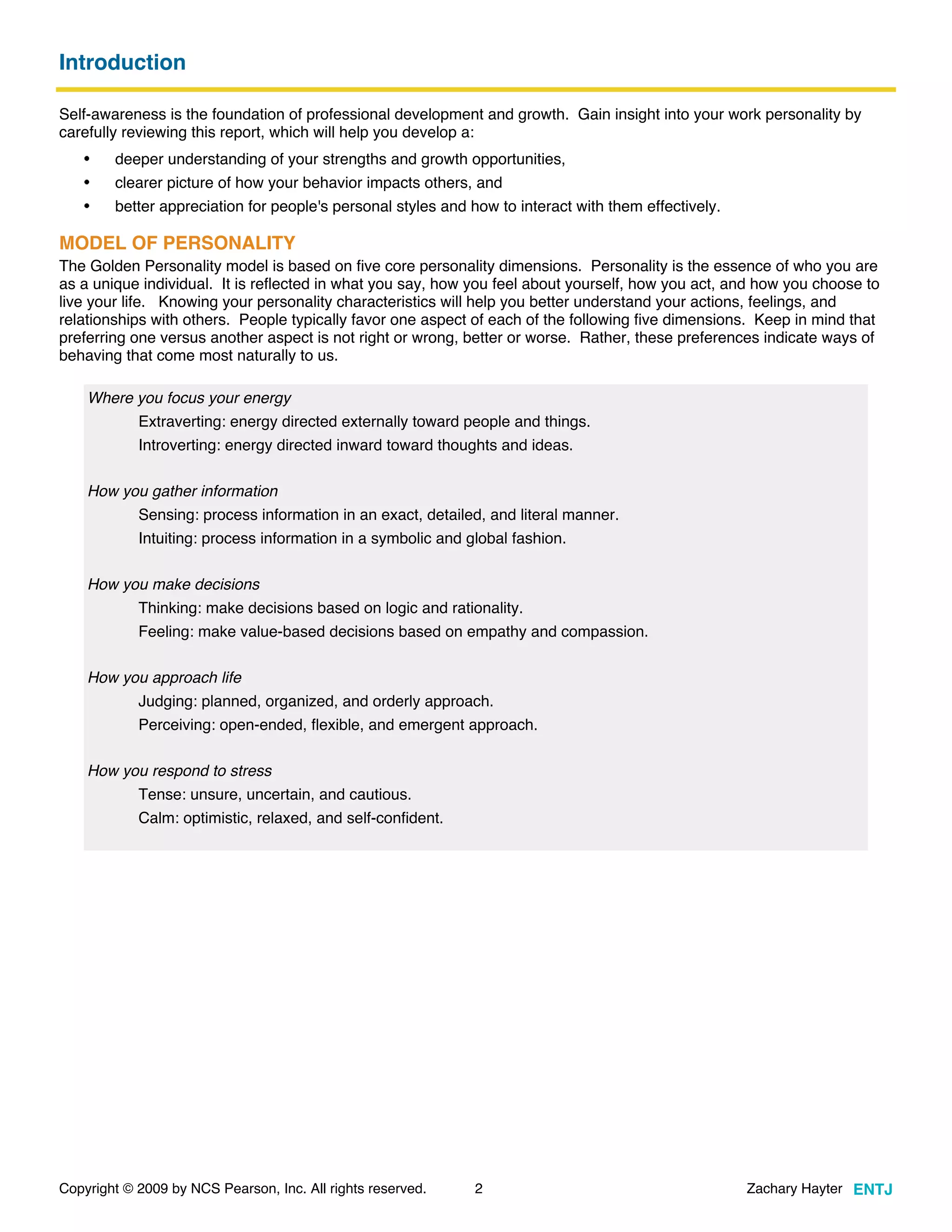 Golden Personality Profile | PDF | Medical Health