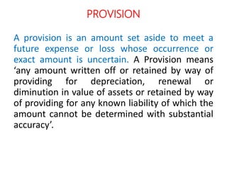 Depreciation, Reserve & Provisions - Dr.J.Mexon | PPT